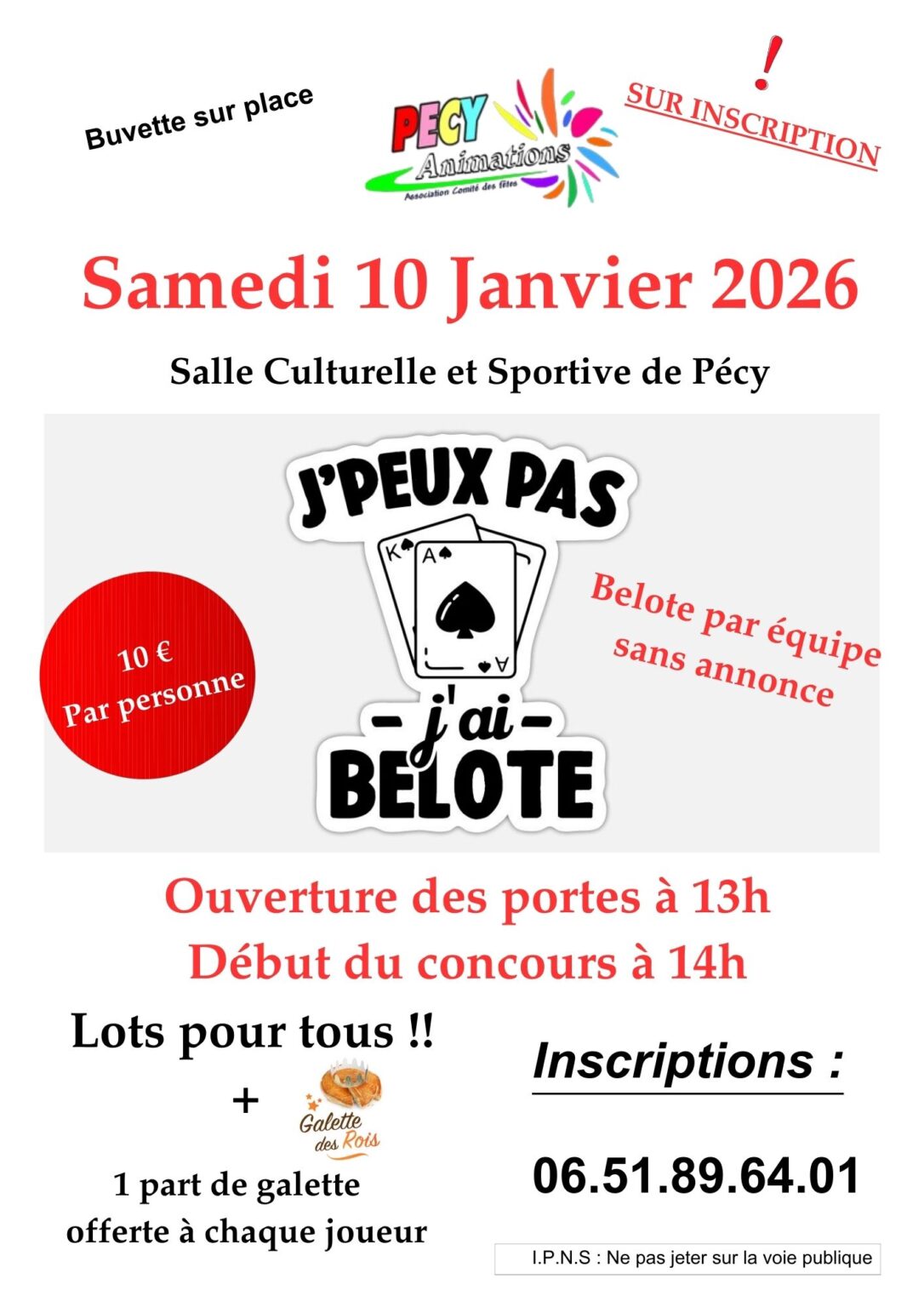 Concours de belote le 10 Janvier 2026 à Pécy - Seine et Marne (77)